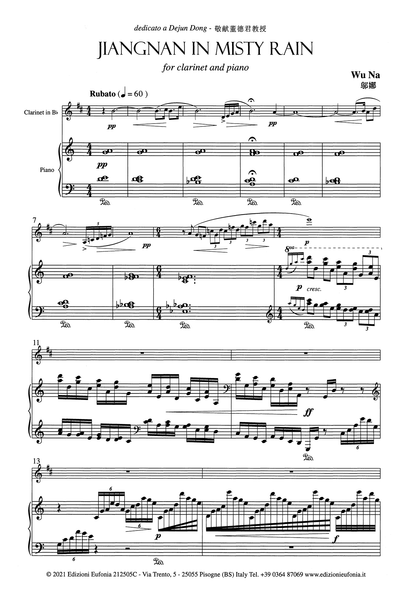 Wu, Na: Jiangnan in Misty Rain, for Clarinet & Piano | CAMco – CAMco Music, LLC