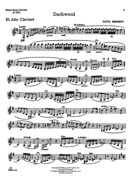 Bennett, David: Darkwood, for Alto Clarinet & Piano | CAMco – CAMco ...