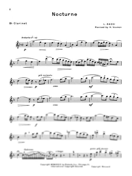 Bassi, Luigi: Nocturne, for Clarinet & Piano, edited by Voxman | CAMco ...