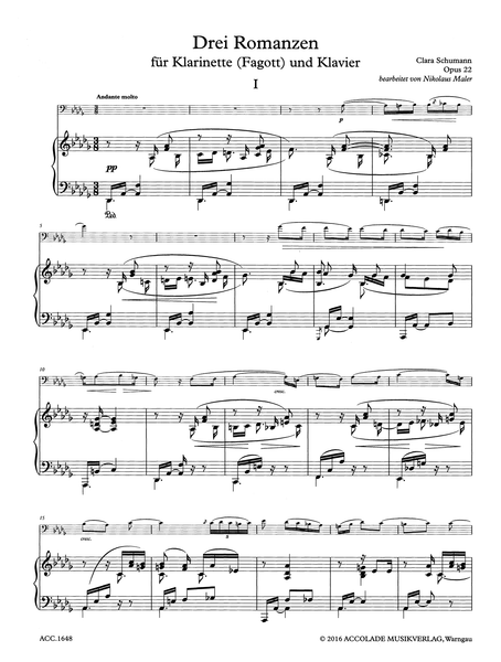 Schumann, Clara: 3 Romances, Op. 22 for clarinet & piano | CAMco ...