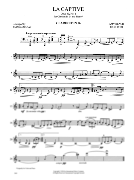 Beach: La Captive, Op. 40 No. 1, clarinet & piano arrangement | CAMco ...