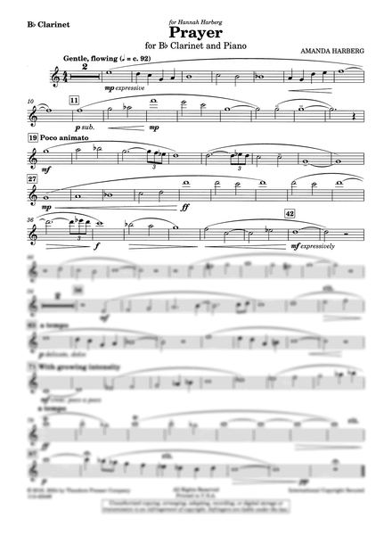 Harberg, Amanda: Prayer, for Clarinet & Piano | CAMco – CAMco Music, LLC