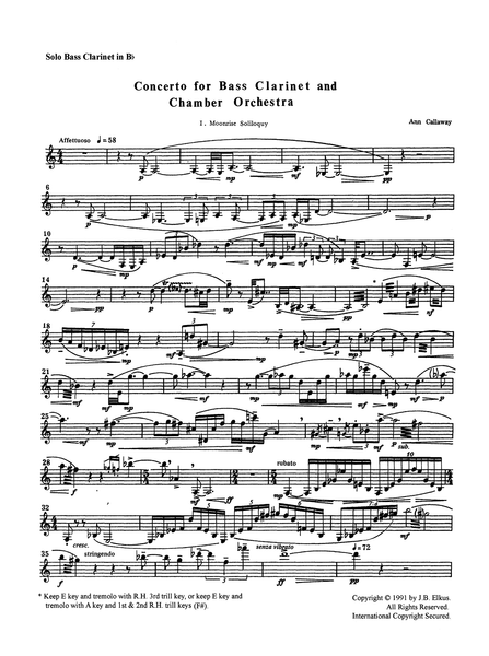Callaway, Ann: Bass Clarinet Concerto, solo part | CAMco – CAMco Music, LLC