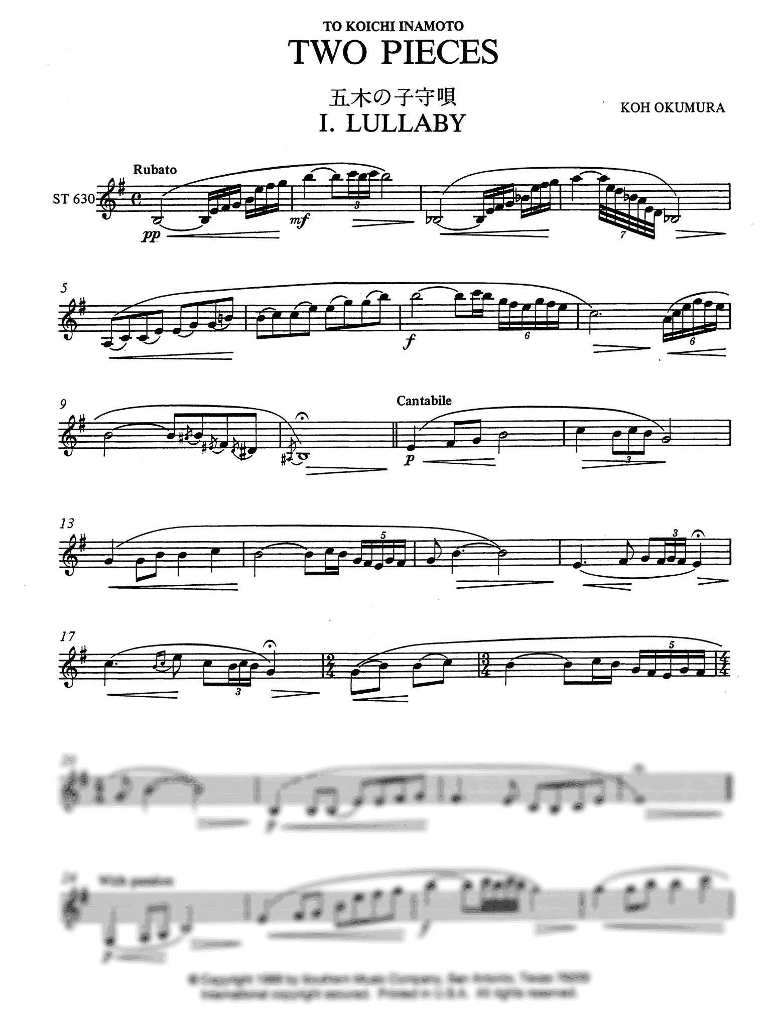 Okumura, Koh: Two Pieces for Unaccompanied Clarinet | CAMco – CAMco ...