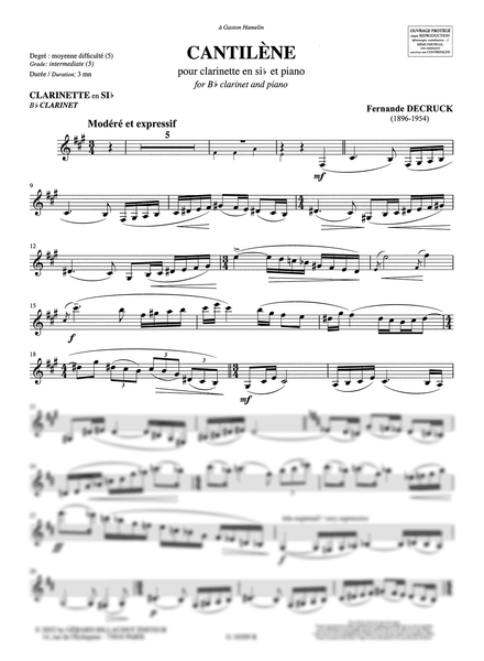 Decruck, Fernande: Cantilène, for Clarinet & Piano | CAMco – CAMco ...