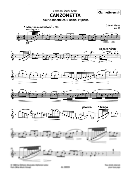 Pierné, Gabriel: Canzonetta, Op. 19, for Clarinet & Piano | Leduc ...