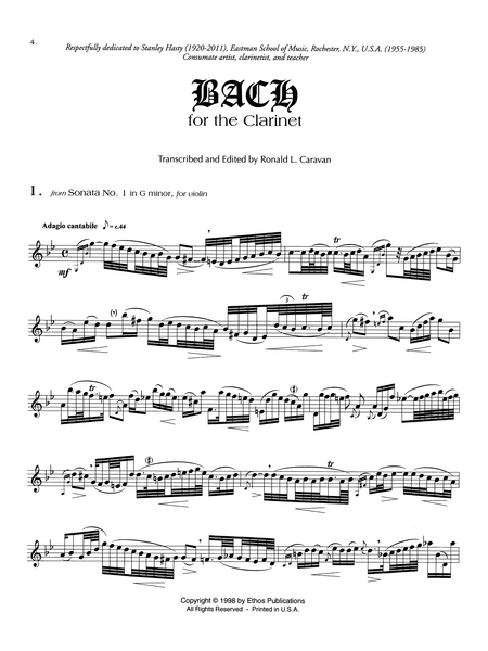 Bach for the Clarinet Unaccompanied, trans. Ronald Caravan | CAMco ...