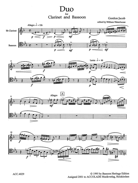 Jacob, Gordon: Duo for Clarinet & Bassoon | CAMco – CAMco Music, LLC