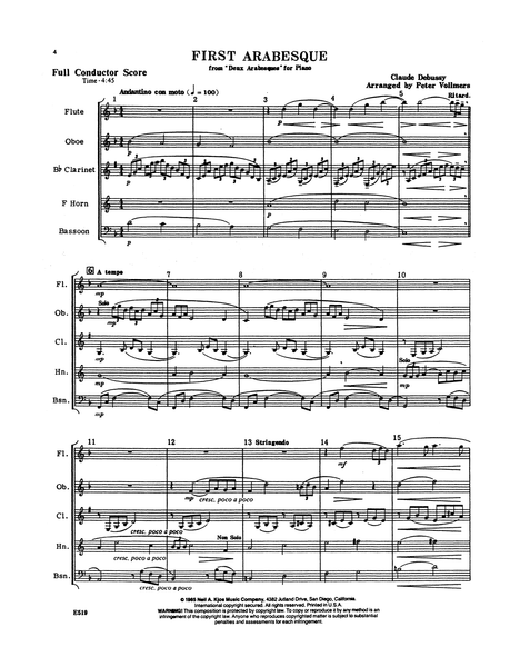 Debussy: Arabesque No. 1, L. 66, arranged for wind quintet | Kjos ...