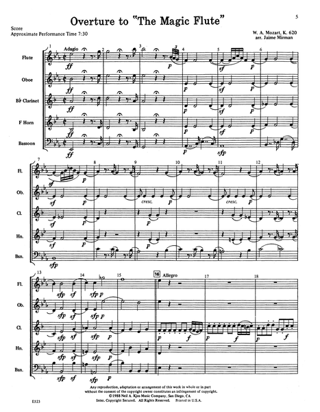 Mozart: 'The Magic Flute' Overture, K. 620, arranged for wind quintet ...