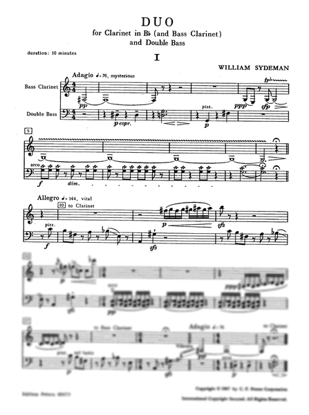 Sydeman: Duo for Clarinet (and Bass Cl.) and Double Bass | CAMco ...