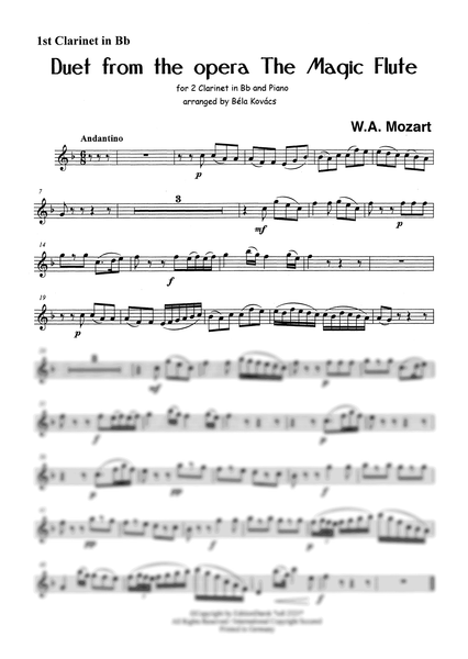 Mozart: Duet from The Magic Flute, for 2 clarinets & piano | Darok ...