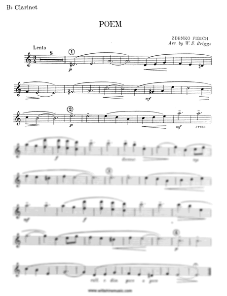 Fibich, Zdeněk: Poem, Op. 39a, arranged for clarinet & piano | Cor ...