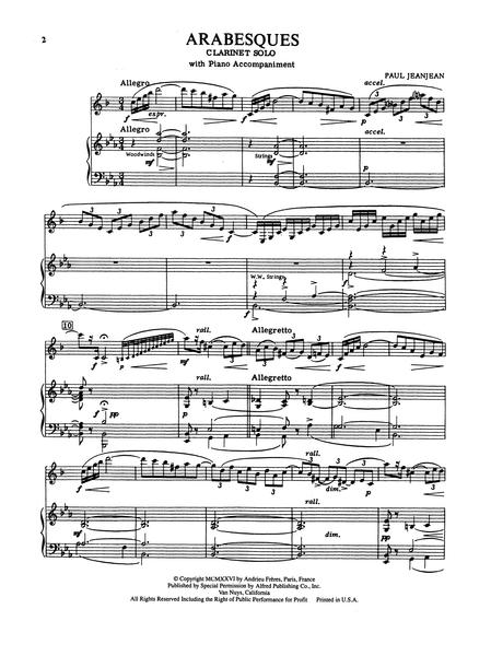 Jeanjean, Paul: Arabesques, for Clarinet & Piano | Alfred – CAMco Music ...