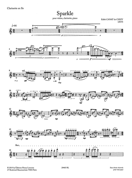 Canat de Chizy: Sparkle, for Clarinet, Violin & Piano Trio | CAMco ...