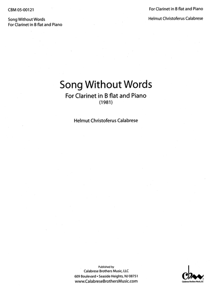 Calabrese, Helmut: Song Without Words, for Clarinet & Piano | CAMco ...
