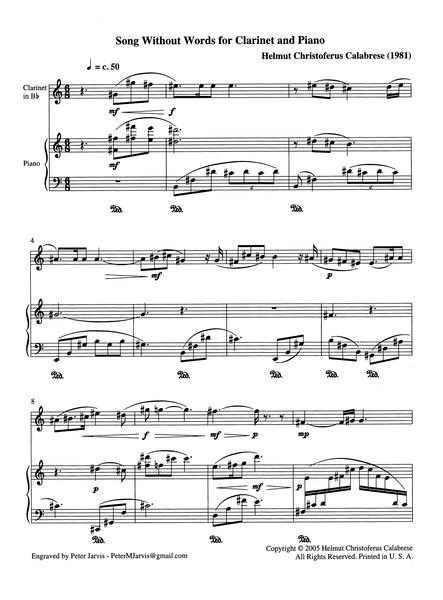 Calabrese, Helmut: Song Without Words, for Clarinet & Piano | CAMco ...